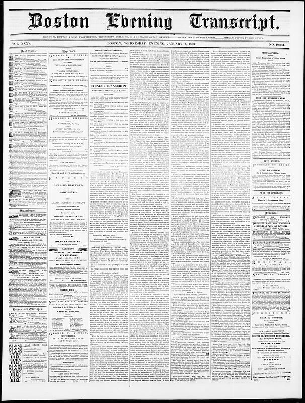 Boston Evening Transcript. January 07, 1863 - Digital Commonwealth