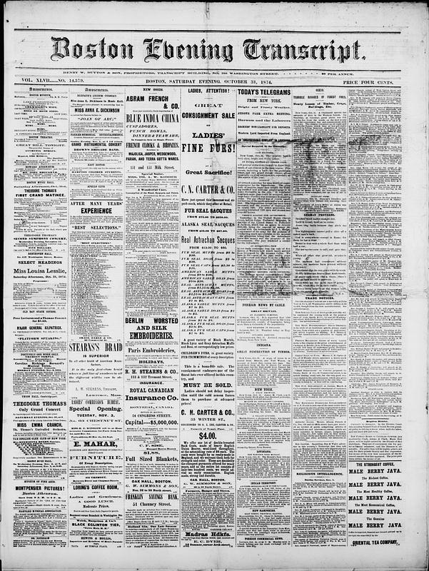 Boston Evening Transcript. October 31, 1874 - Digital Commonwealth