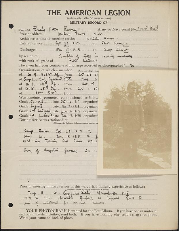American Legion military record of Dudley Porter Ranney - Digital ...
