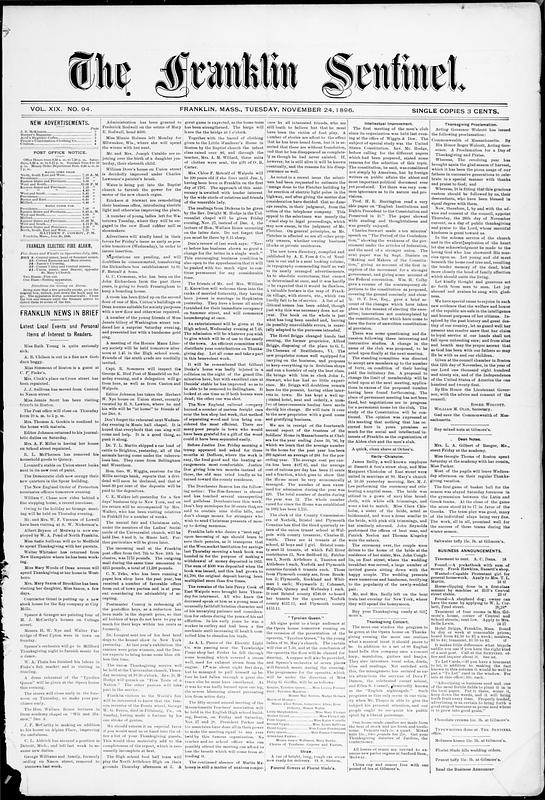 The Franklin Sentinel. November 24, 1896 - Digital Commonwealth