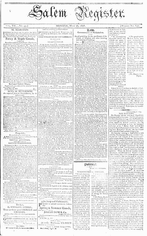 The Salem Register. May 26, 1806 - Digital Commonwealth
