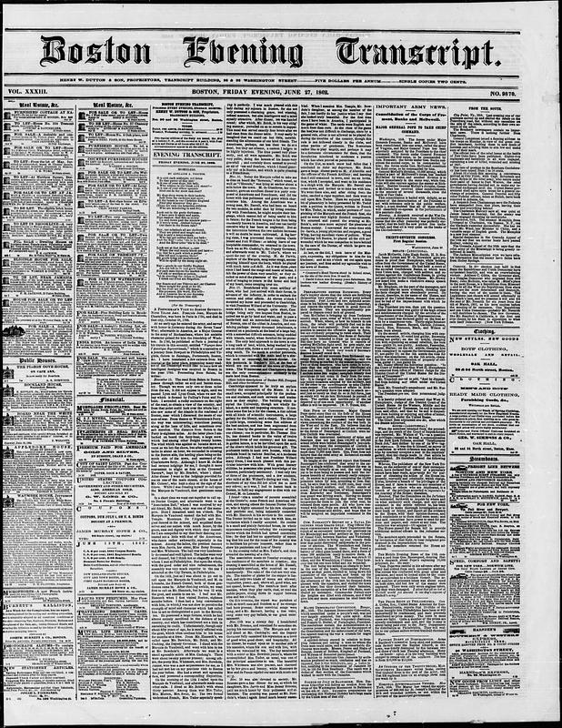 Boston Evening Transcript. June 27, 1862 - Digital Commonwealth