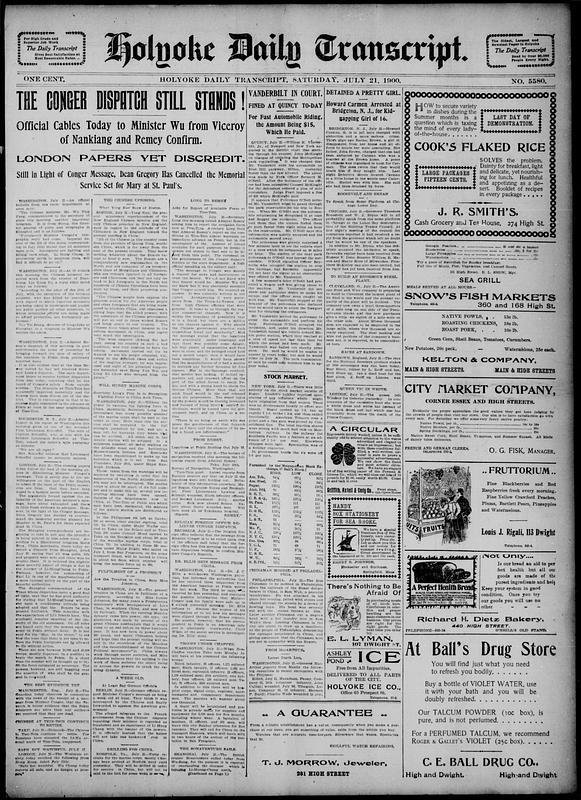 The Holyoke Daily Transcript. July 21, 1900 - Digital Commonwealth
