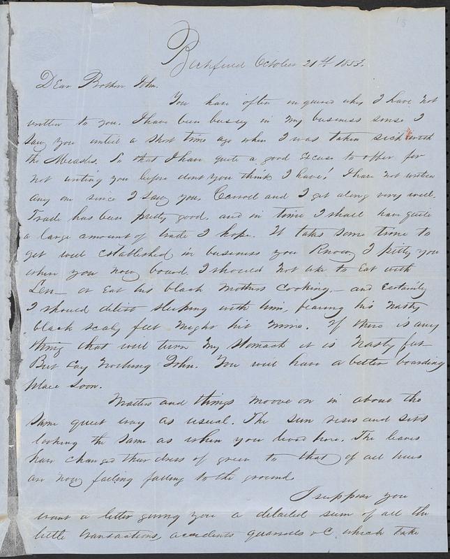 Letter from Zadoc Long to John D. Long, October 21, 1853 - Digital ...
