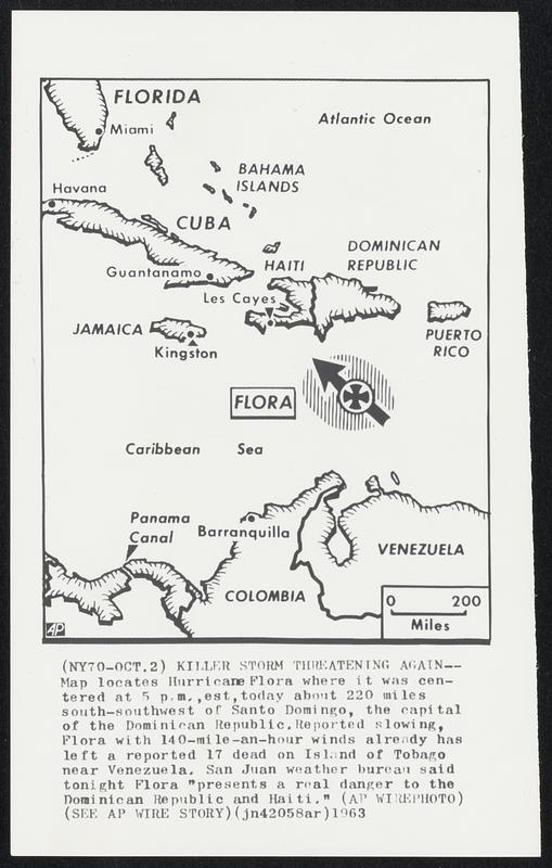 Killer Storm Threatening Again--Map locates Hurricane Flora where it ...