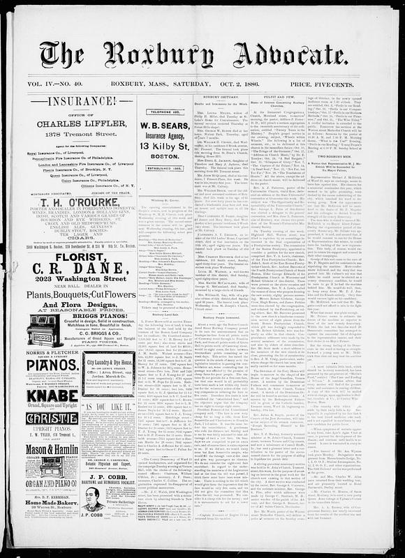 The Roxbury Advocate. October 02, 1886 - Digital Commonwealth
