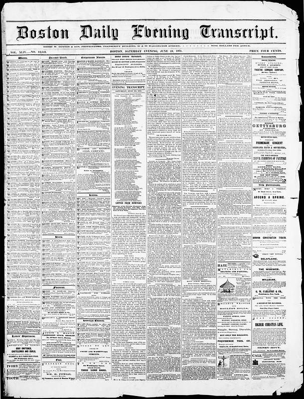 Boston Daily Evening Transcript. June 24, 1871 - Digital Commonwealth