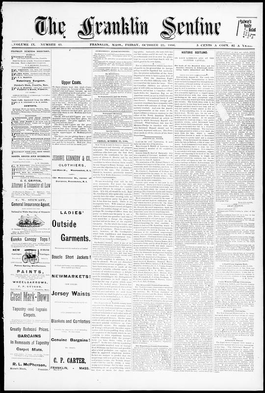 The Franklin Sentinel. October 22, 1886 - Digital Commonwealth