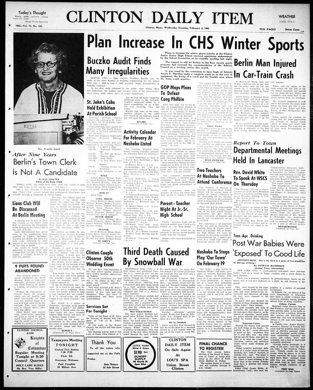 Clinton Daily Item. February 03, 1965 - Digital Commonwealth