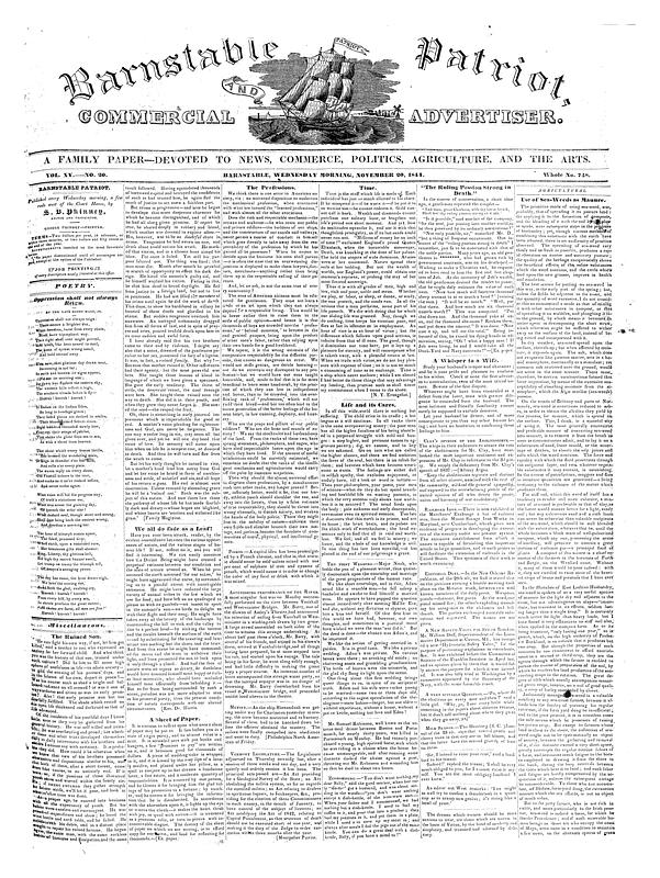 Barnstable Patriot, and Commercial Advertiser. November 20, 1844 ...