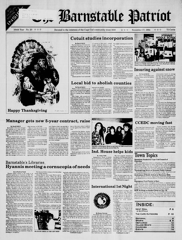 Barnstable Patriot. November 17, 1994 - Digital Commonwealth