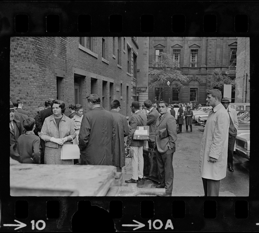 School Committee Chairman Louise Day Hicks waits to enter back door of ...