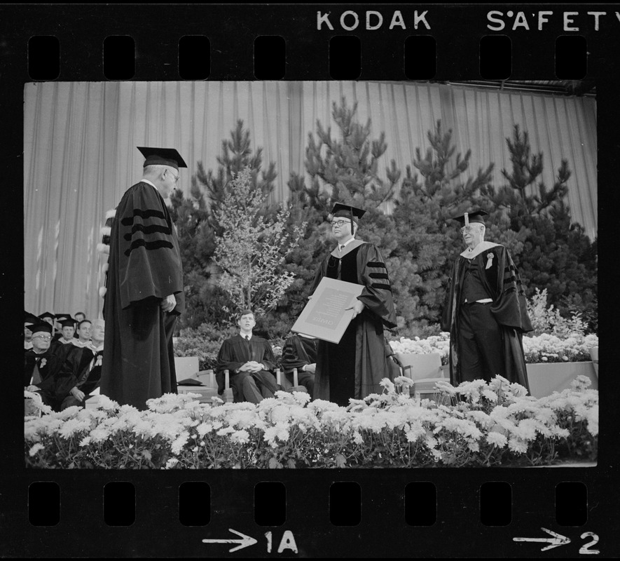 Dr. James R. Killian, left, congratulates Howard W. Johnson who was ...