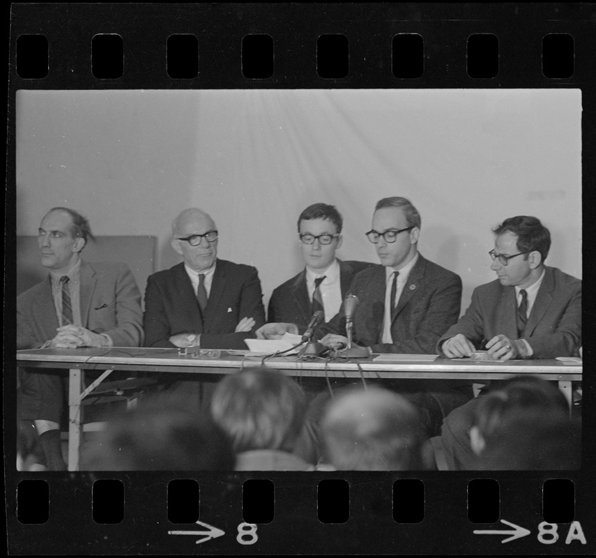 Mitchell Goodman, Benjamin Spock, Michael Ferber, unidentified man, and ...