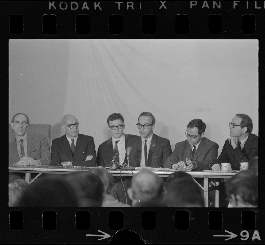 Mitchell Goodman, Benjamin Spock, Michael Ferber, unidentified man ...