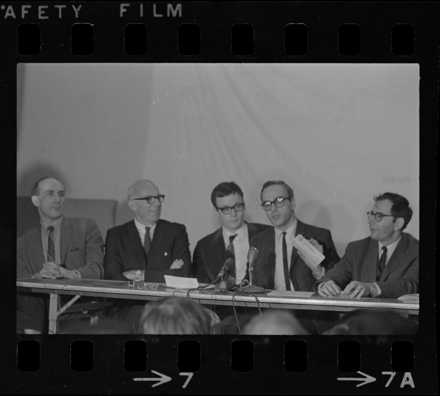 Mitchell Goodman, Benjamin Spock, Michael Ferber, unidentified man, and ...