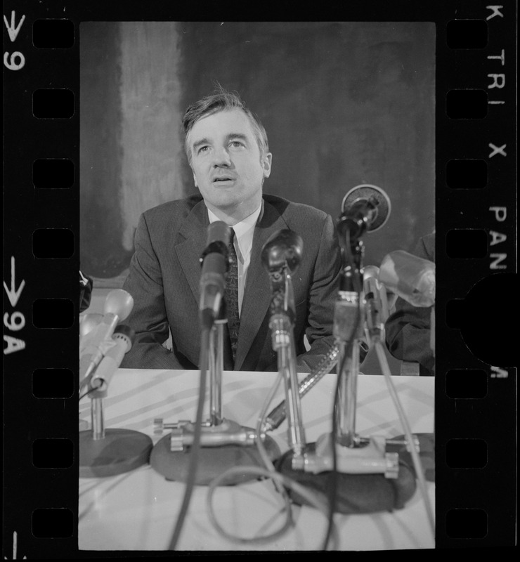 Derek C. Bok at press conference announcing him as Harvard president ...