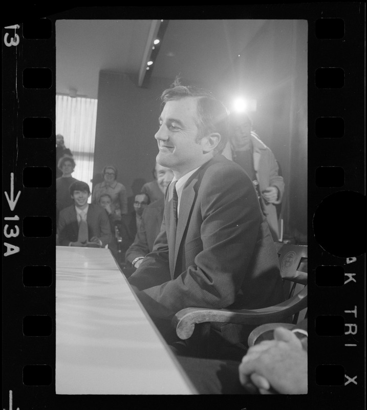 Derek C. Bok at press conference announcing him as Harvard president ...