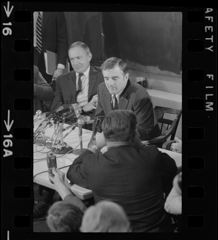 Francis Burr and Derek C. Bok at press conference announcing Bok as ...