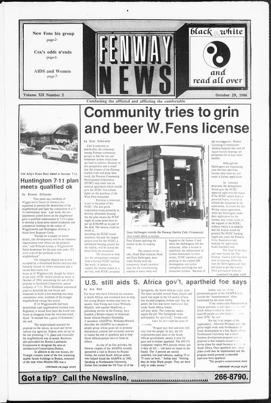 The Fenway News. October 19, 1986 - Digital Commonwealth