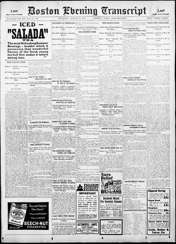 Boston Evening Transcript. August 11, 1921 - Digital Commonwealth
