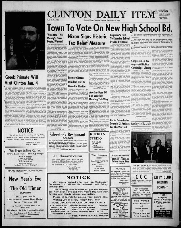 Clinton Daily Item. December 30, 1969 - Digital Commonwealth