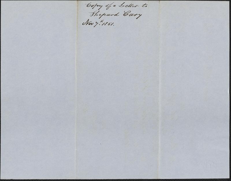 Copy of a letter from Samuel Warner to Shepard Cary, 7 November 1851 ...