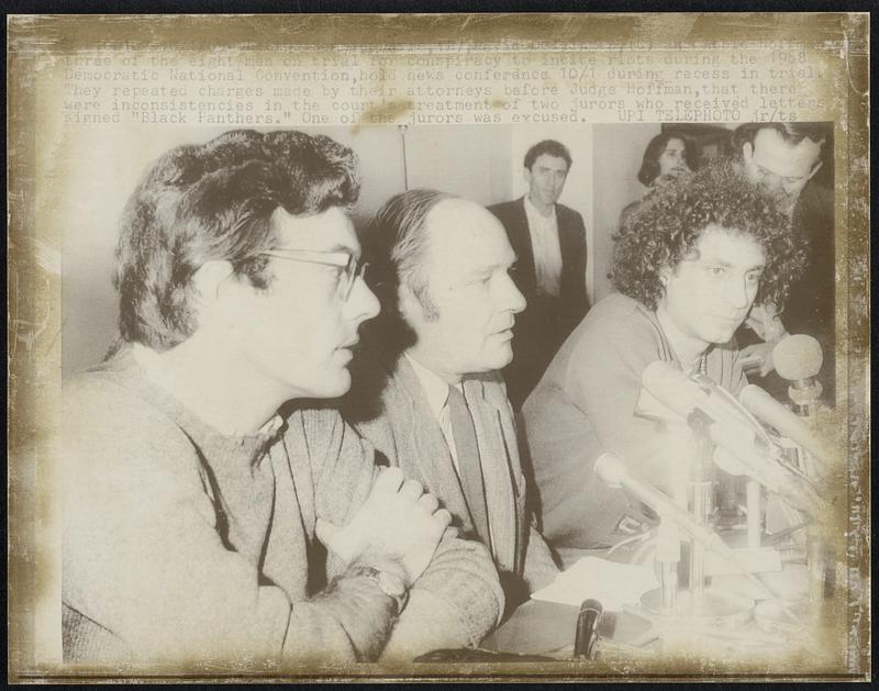 Rennie Davis (L), David Dellinger, (C) and Abbie Hoffman three of the ...