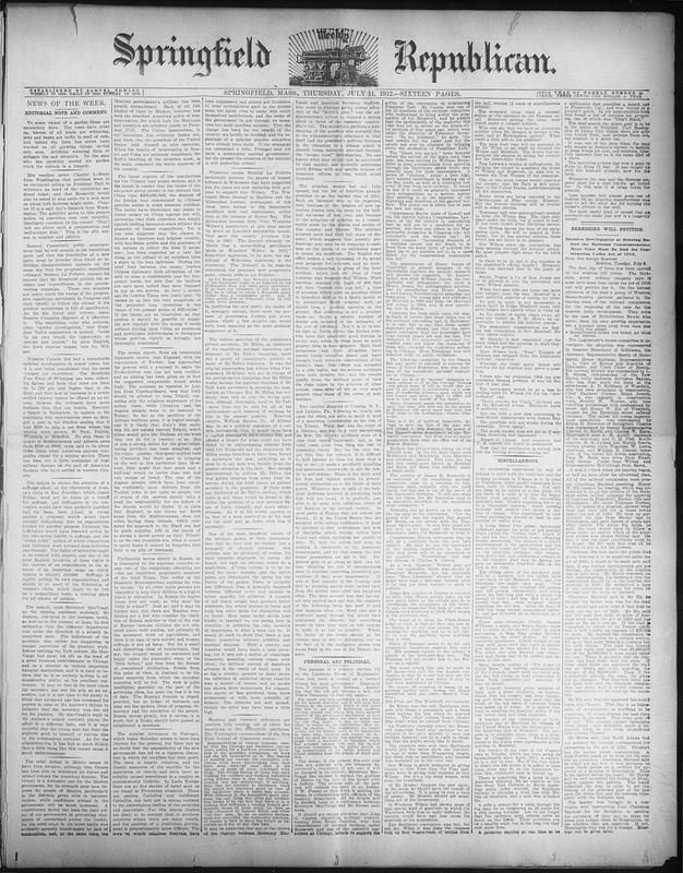 Springfield Weekly Republican. July 11, 1912 - Digital Commonwealth