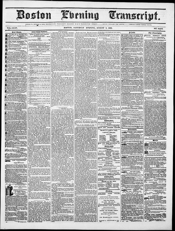Boston Evening Transcript. August 08, 1863 - Digital Commonwealth