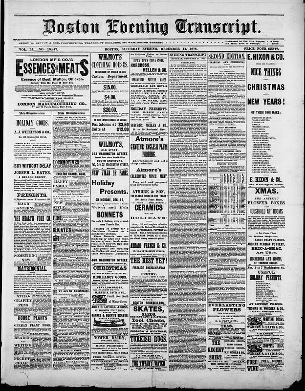 Boston Evening Transcript. December 14, 1878 - Digital Commonwealth