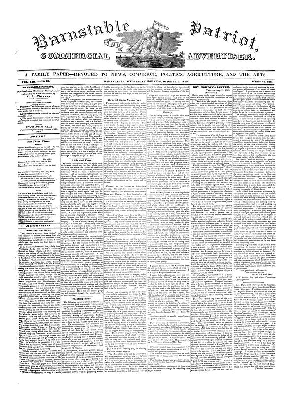 Barnstable Patriot, and Commercial Advertiser. October 05, 1842 ...