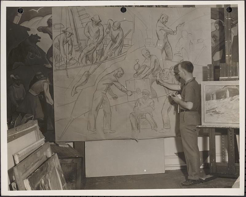Sam Hersey [i.e. Hershey], preliminary work on historic mural for ...