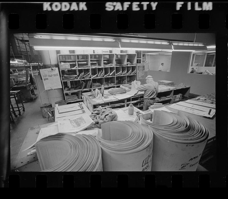 Stereotype plates and mats at Boston Globe printing plant, Dorchester ...
