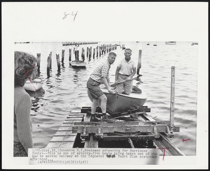 Boatsman preparing for Hurricane Esther -- This is one of seventy-five ...