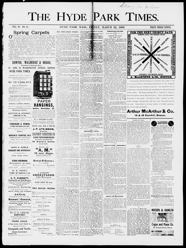 The Hyde Park Times. March 22, 1889 - Digital Commonwealth