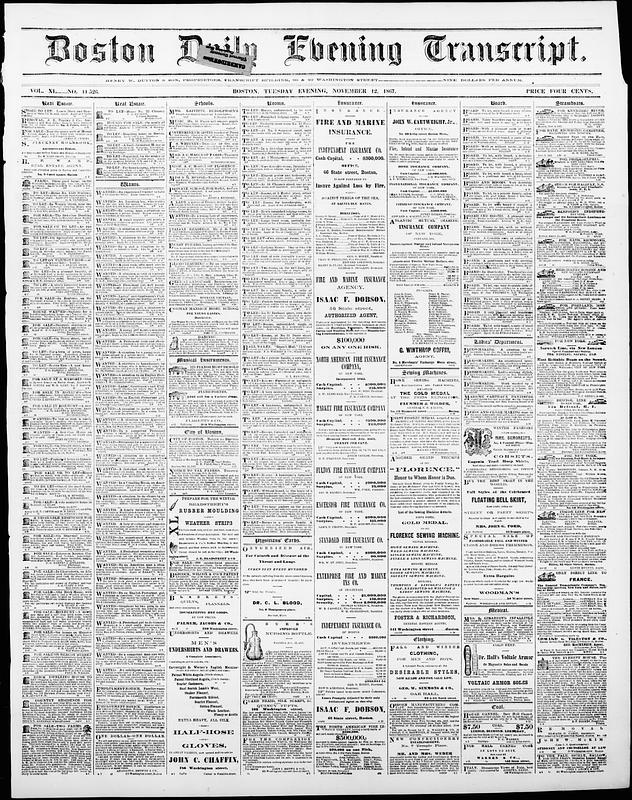 Boston Daily Evening Transcript. November 12, 1867 - Digital Commonwealth