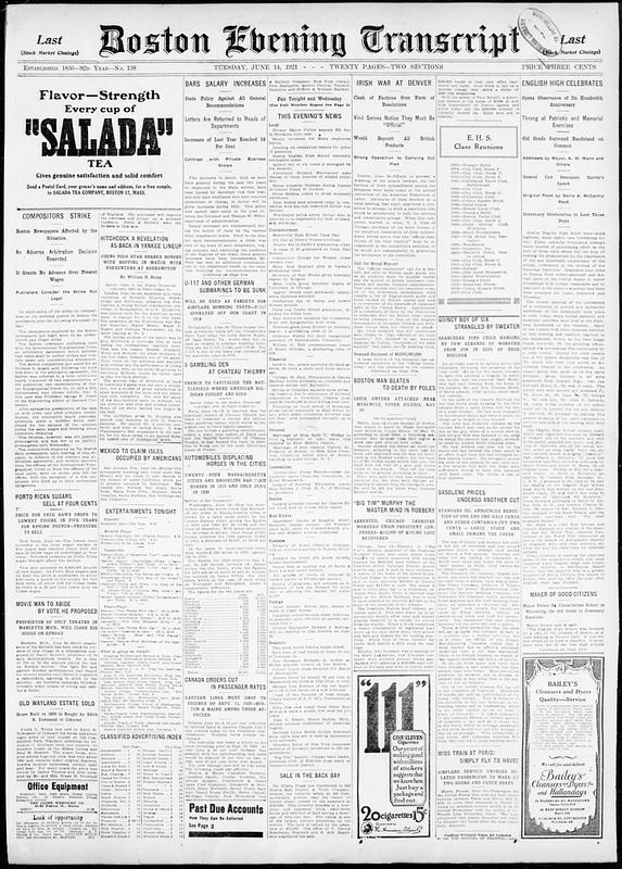 Boston Evening Transcript. June 14, 1921 - Digital Commonwealth