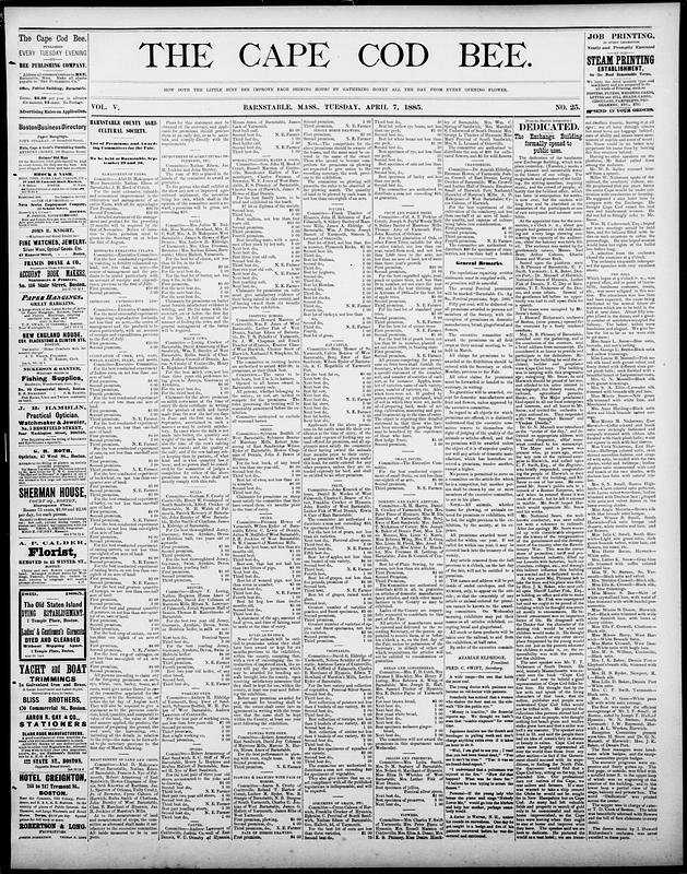 The Cape Cod Bee. April 07, 1885 - Digital Commonwealth