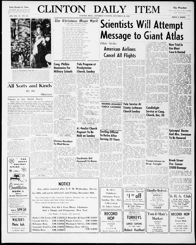 Clinton Daily Item. December 20, 1958 - Digital Commonwealth