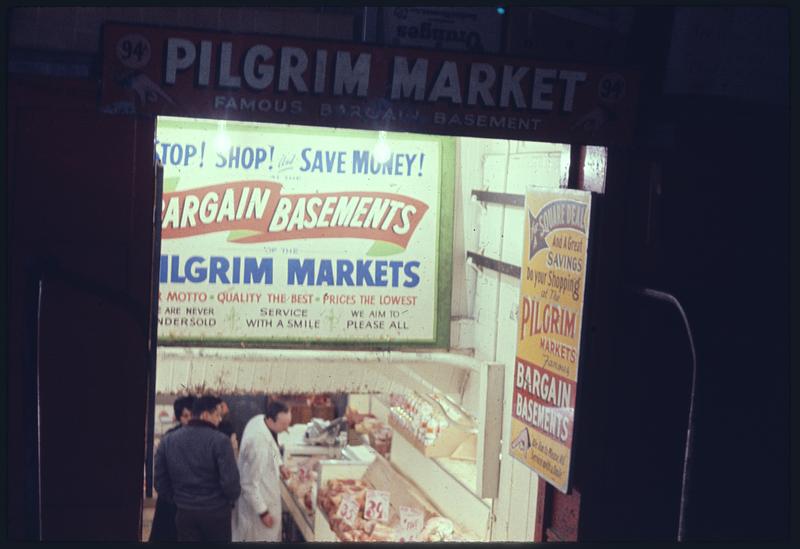 Entrance to Pilgrim Market Bargain Basements - Digital Commonwealth