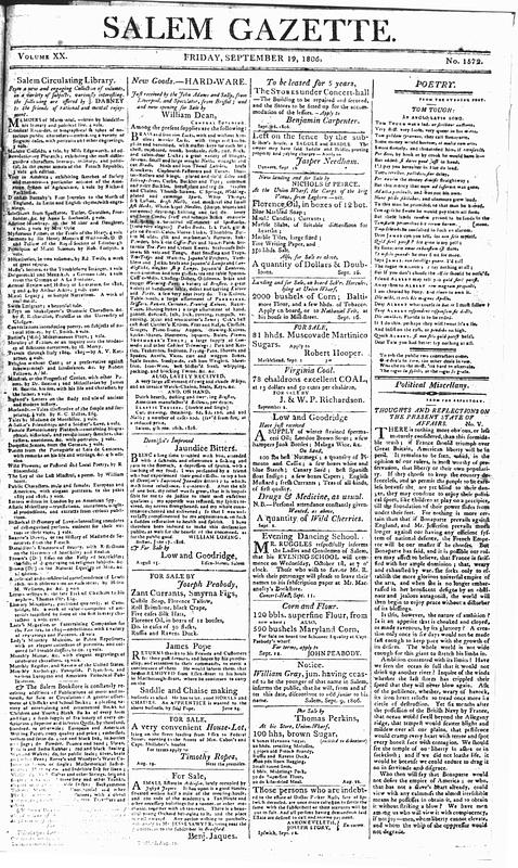 The Salem Gazette. September 19, 1806 - Digital Commonwealth