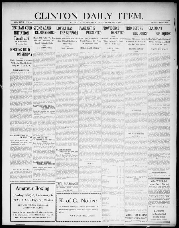 Clinton Daily Item. February 02, 1925 - Digital Commonwealth