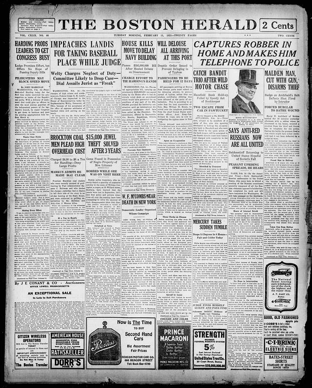Boston Herald. February 15, 1921 - Digital Commonwealth