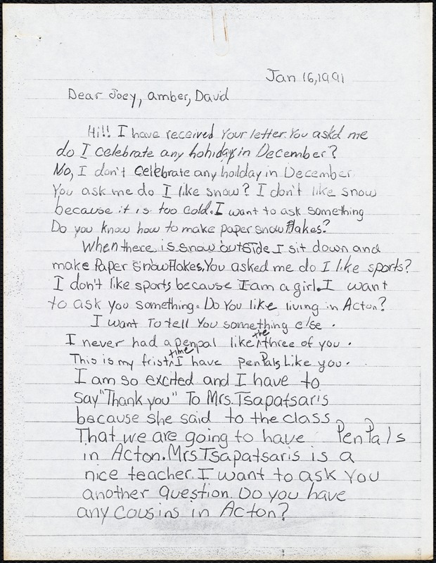 Dear Joey, Amber, David - Digital Commonwealth