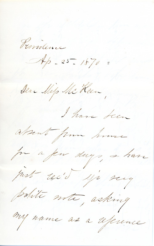 Letter to Philena McKeen from James G. Vose, April 25, 1870 - Digital ...