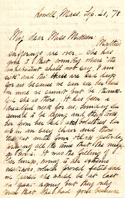 Letter to Ms. Philena McKeen from Mrs. Martha Bailey Chase, September ...
