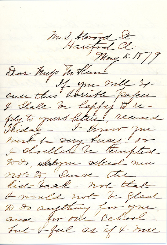 Letter to Ms. Philena McKeen from Louise Karr, Abbot Academy class of ...