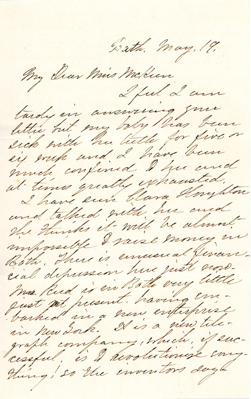 Letter to Ms. Philena McKeen from Emily P. Reed, Abbot Academy, May 19 ...