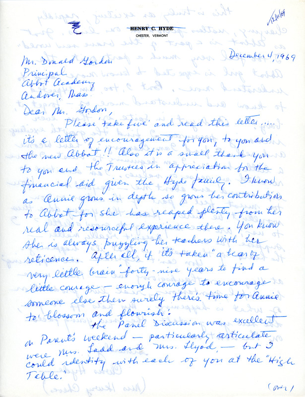 Letter to Don Gordon from parent Chris Hyde, Abbot Academy, December 4 ...